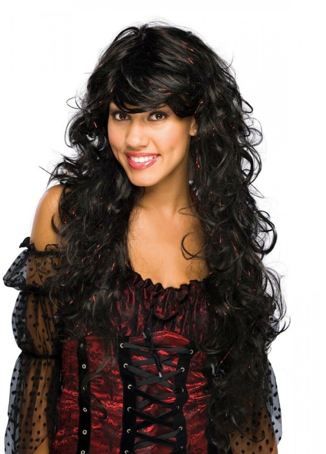 Sexy Long Black & Red Chic Wig Goddess Dark Angel Underworld Queen ...