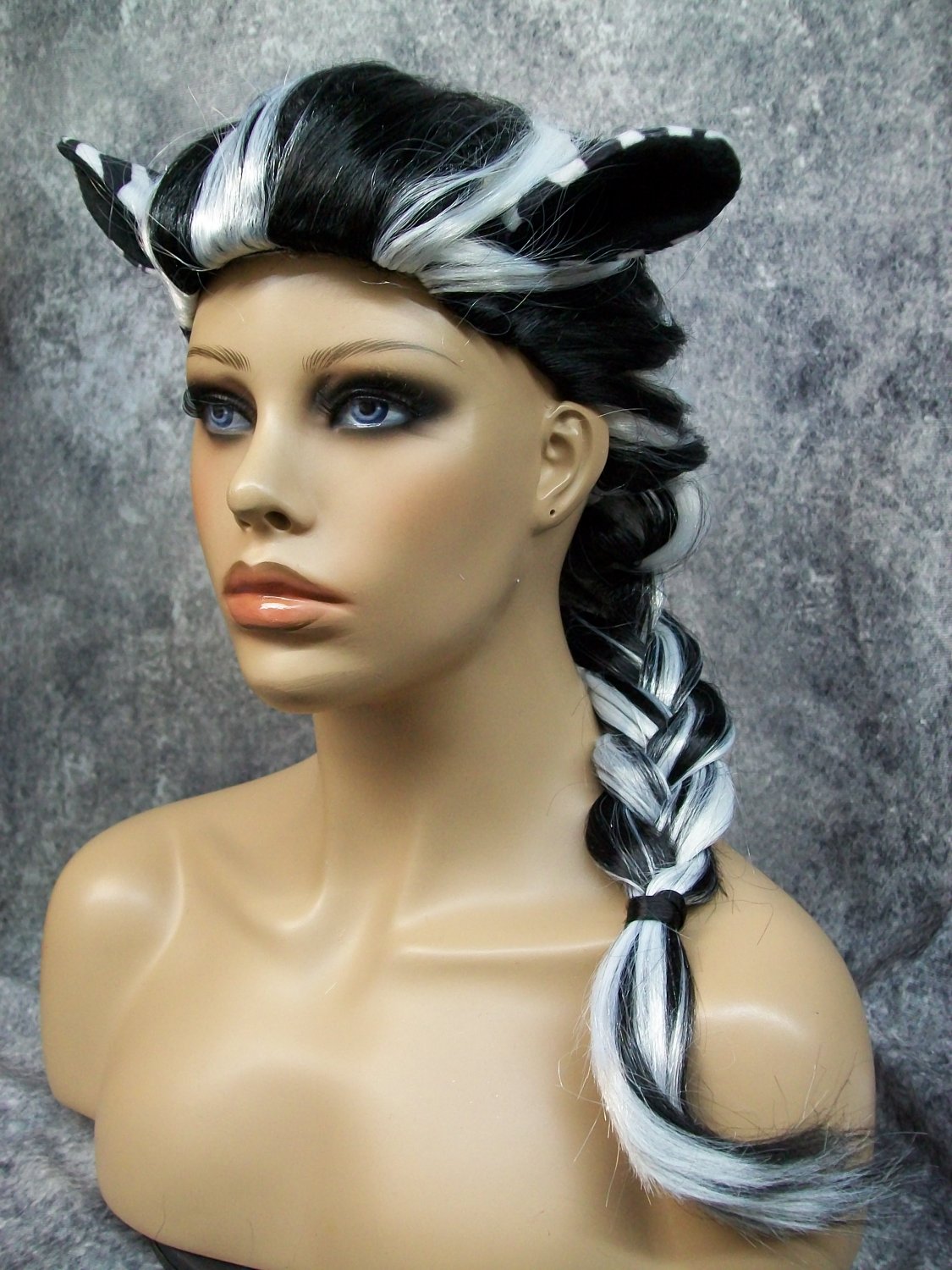 Black & White Zebra Costume Wig Braided with Ears Zoo Animal Wildlife ...