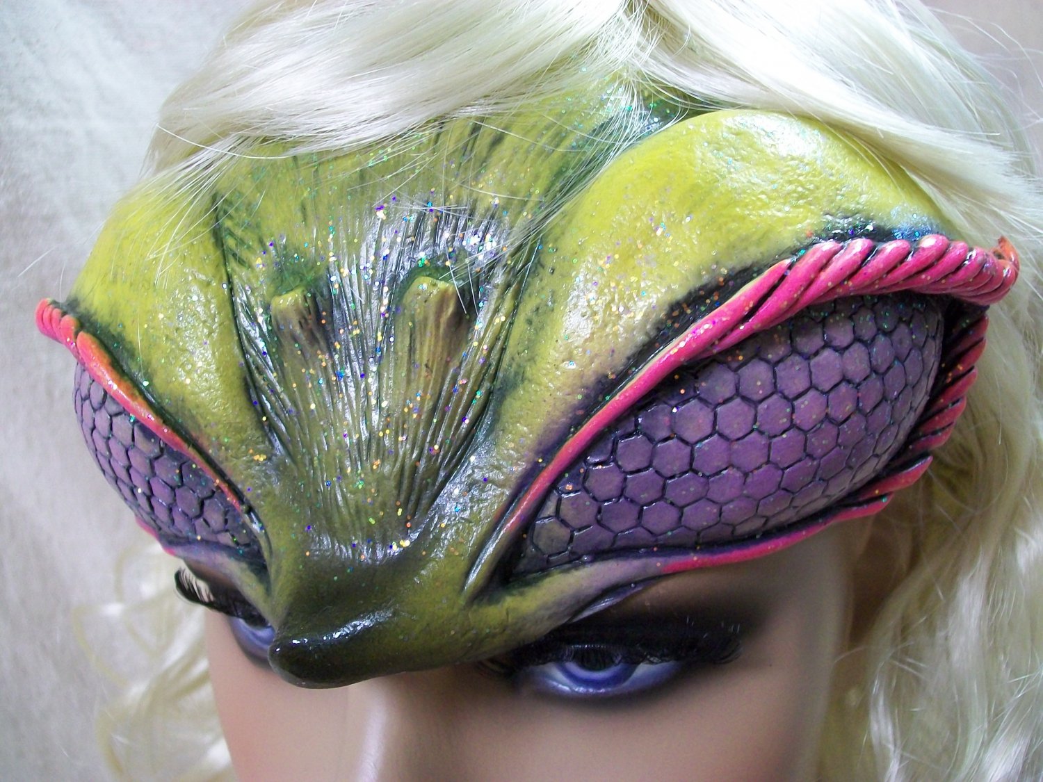 Killer Bee Latex Headpiece with attached Blonde Wig Fly Butterfly ...