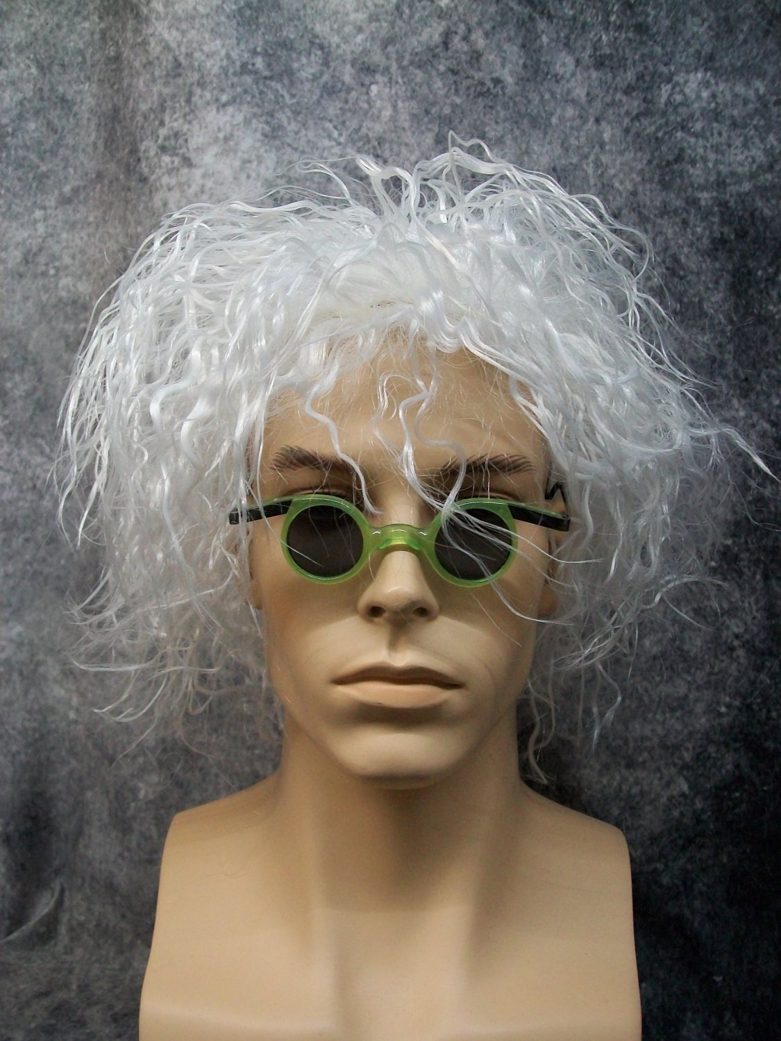 Mad Scientist Costume Kit White Frizzy Wig Mini Round Green Glasses ...