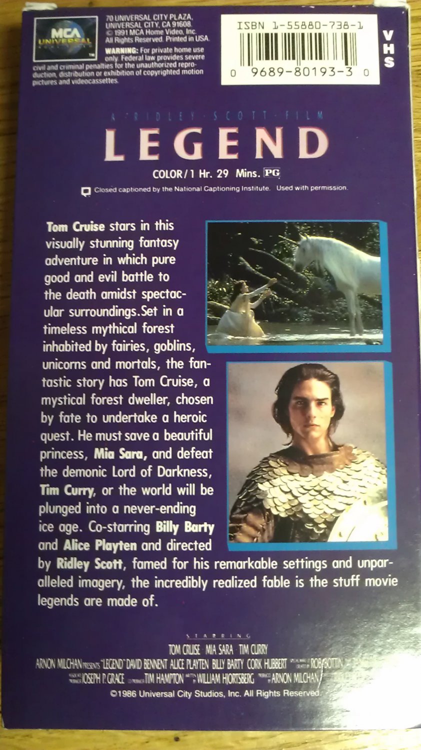 Legend ( 1986 Early Tom Cruise movie ) [ vhs ] ( 91 MCA release )