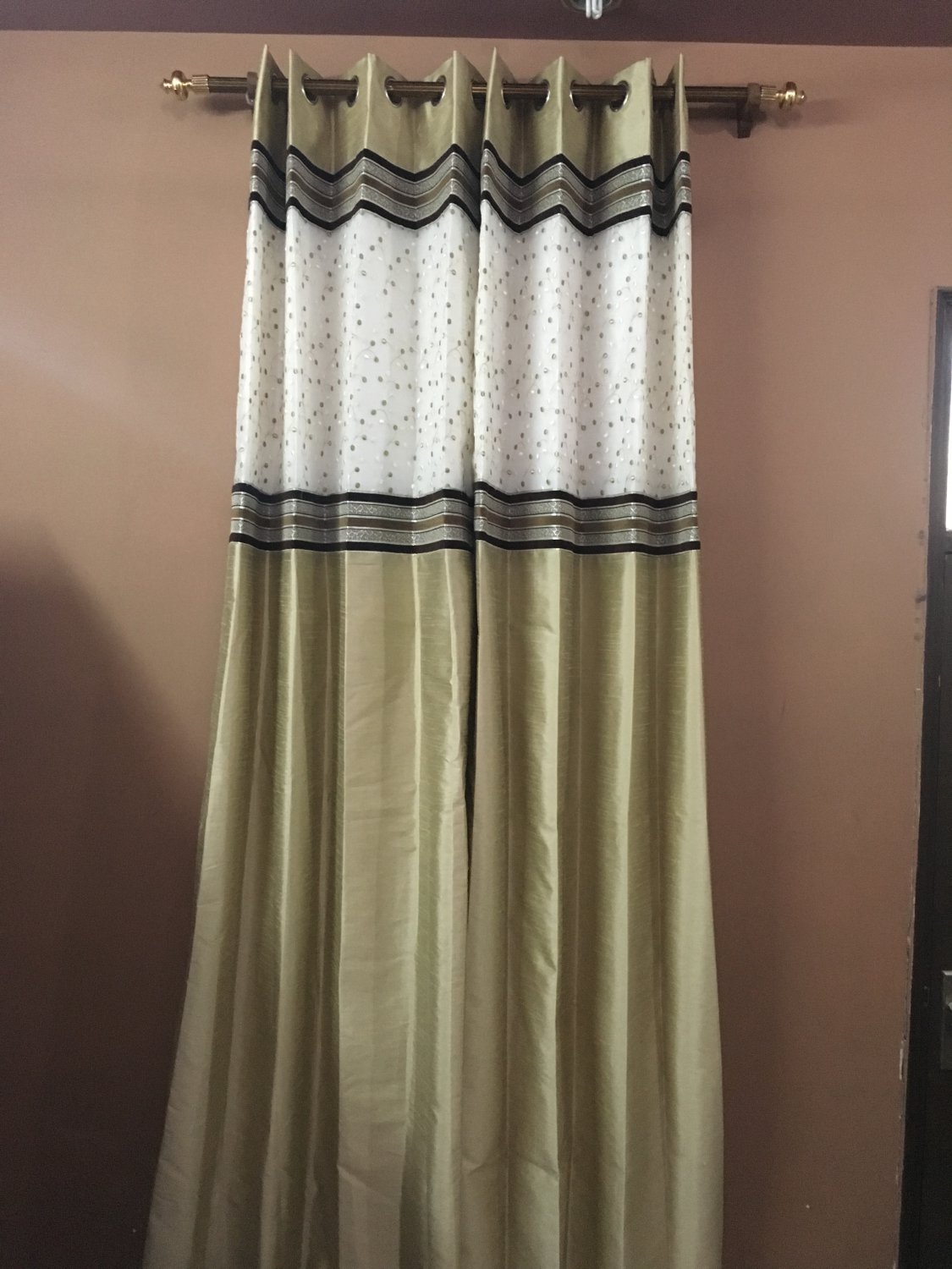 Fascination Beautiful Beige Shade Designer Mix Tissue Curtain Panels ...