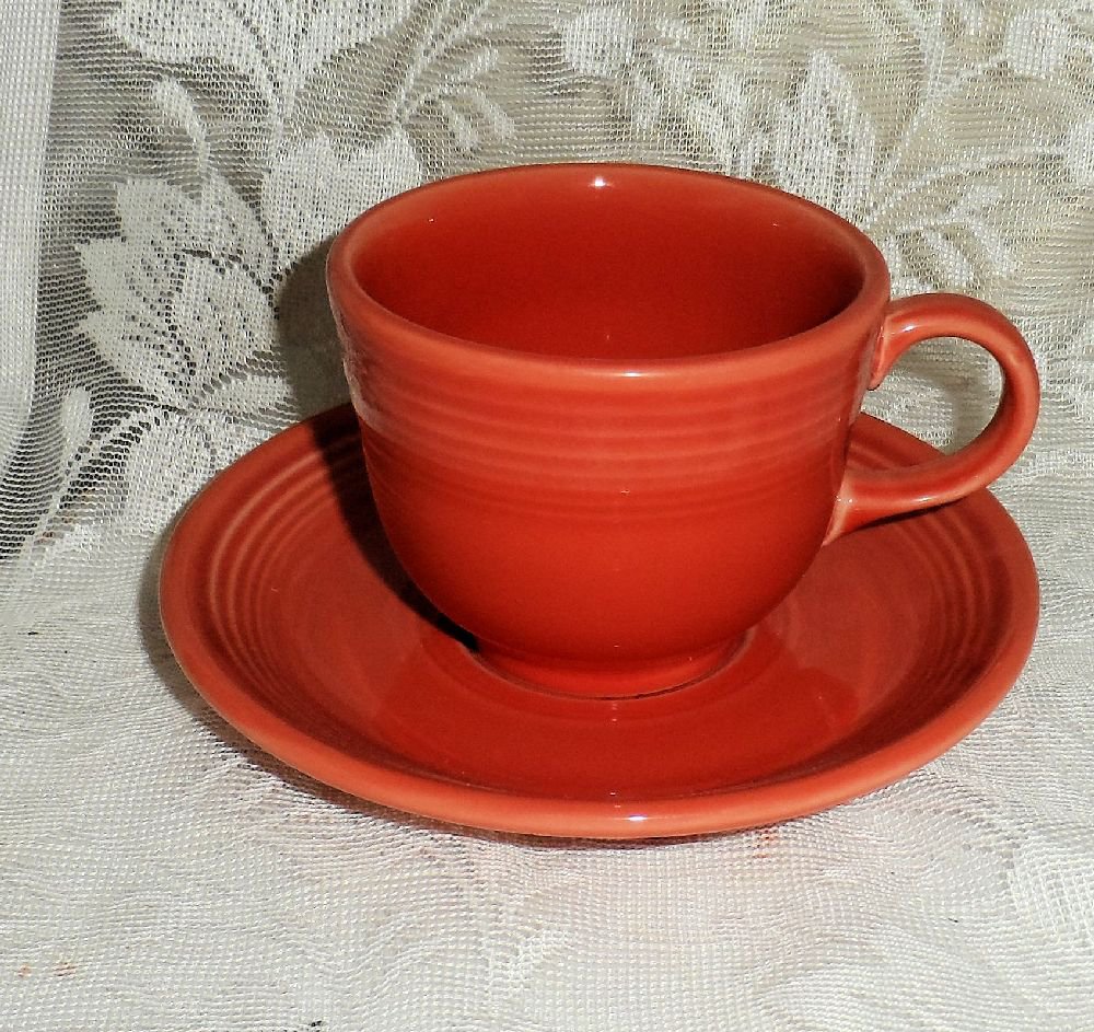 Fiesta Persimmon Flat Cup & Saucer Set 1986 to 2007