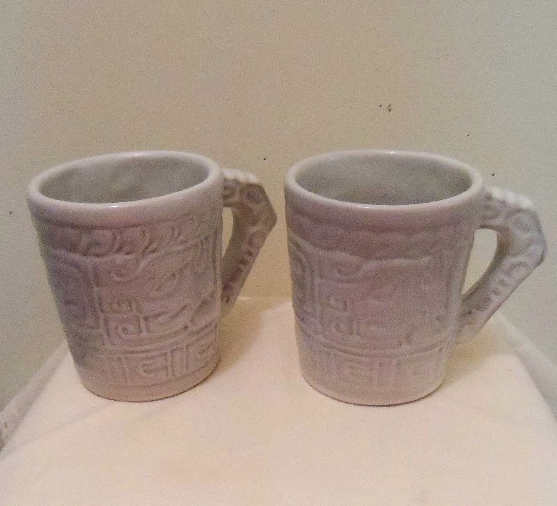 Frankoma Pottery White Sand Aztec Mugs 7A