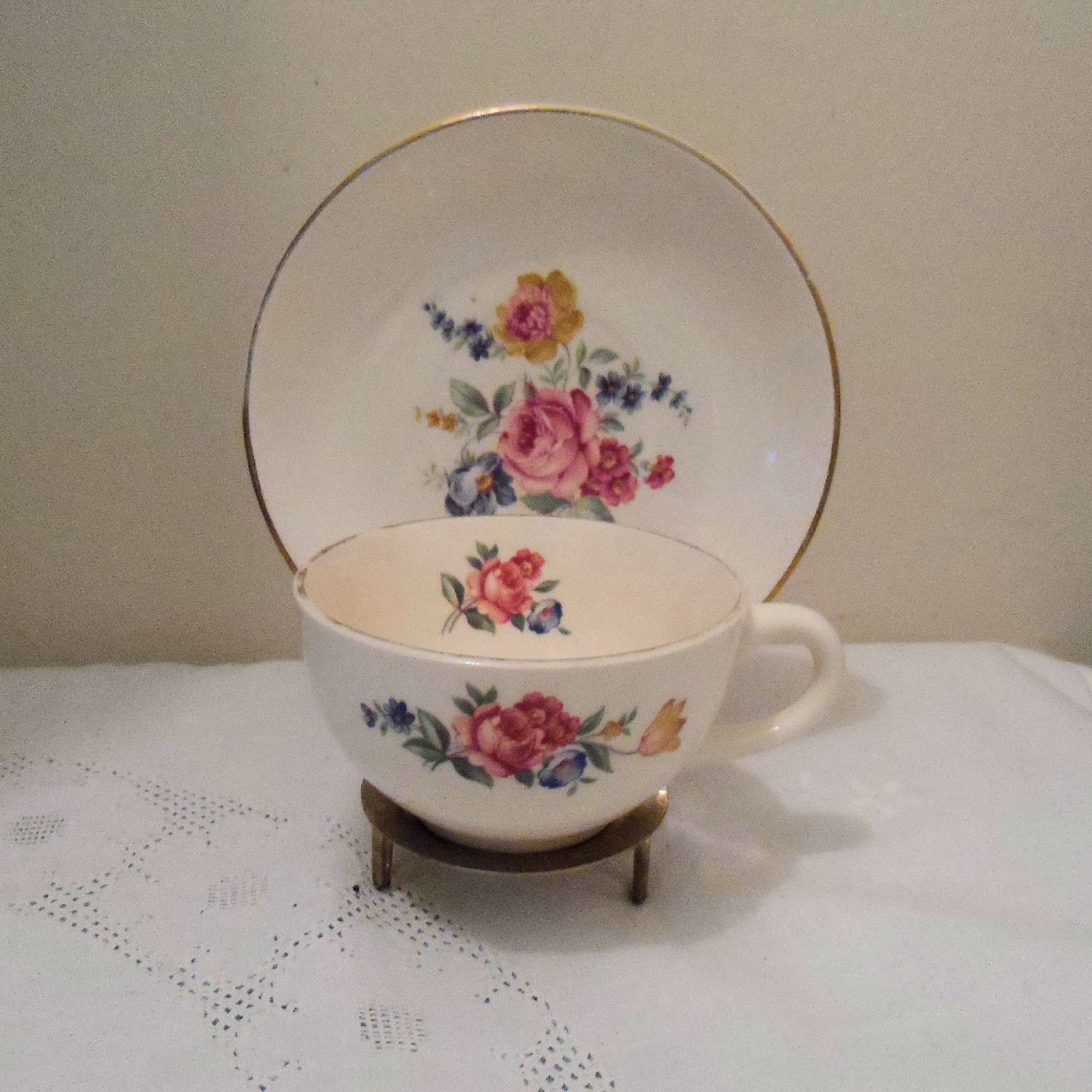 Hazel Pattern Design Cup and Round Saucer Set SCIO Pottery Co. Ohio USA ...