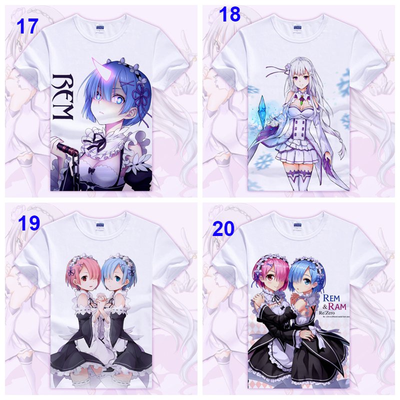 Re:Zero kara Hajimeru Isekai Seikatsu Emilia Printed T-shirts Rem Ram ...
