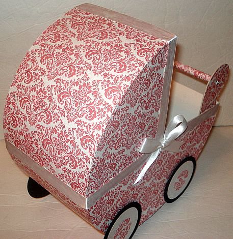 Pink Damask Baby Carriage Table Centerpiece / Gift Box