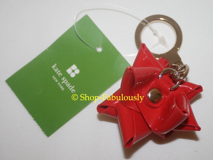 New Authentic KATE SPADE Sweet Shiny Cherry Red BOW Keyfob Keychain NWT ...