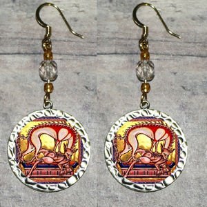 Medieval Bestiary HYENA Aberdeen Altered Art Beaded Frame EARRINGS