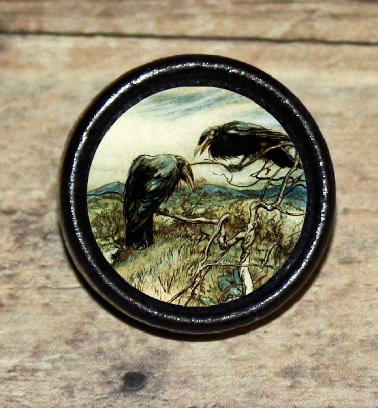 RAVEN Arthur Rackham CROW halloween Altered Art Tie Tack or Ring or ...