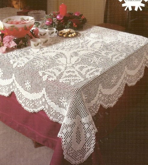 White Christmas Collection Crochet Christmas Tablecloth 54" x 84" Bells ...