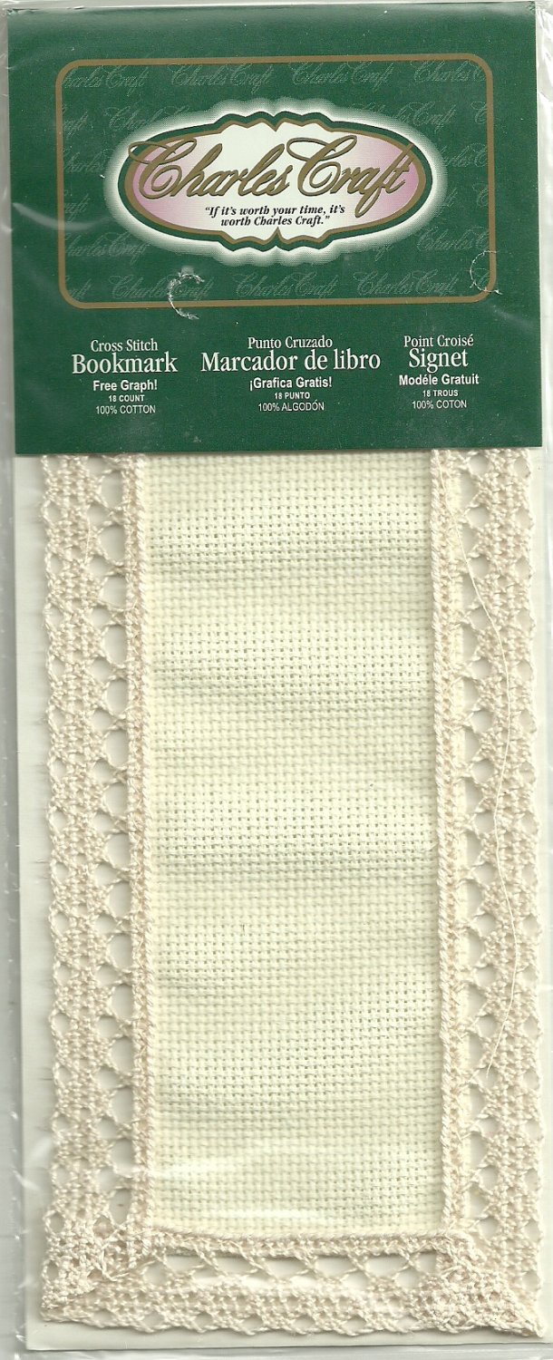 **Ivory 18 count Bookmark with lace trim ~ Charles Craft