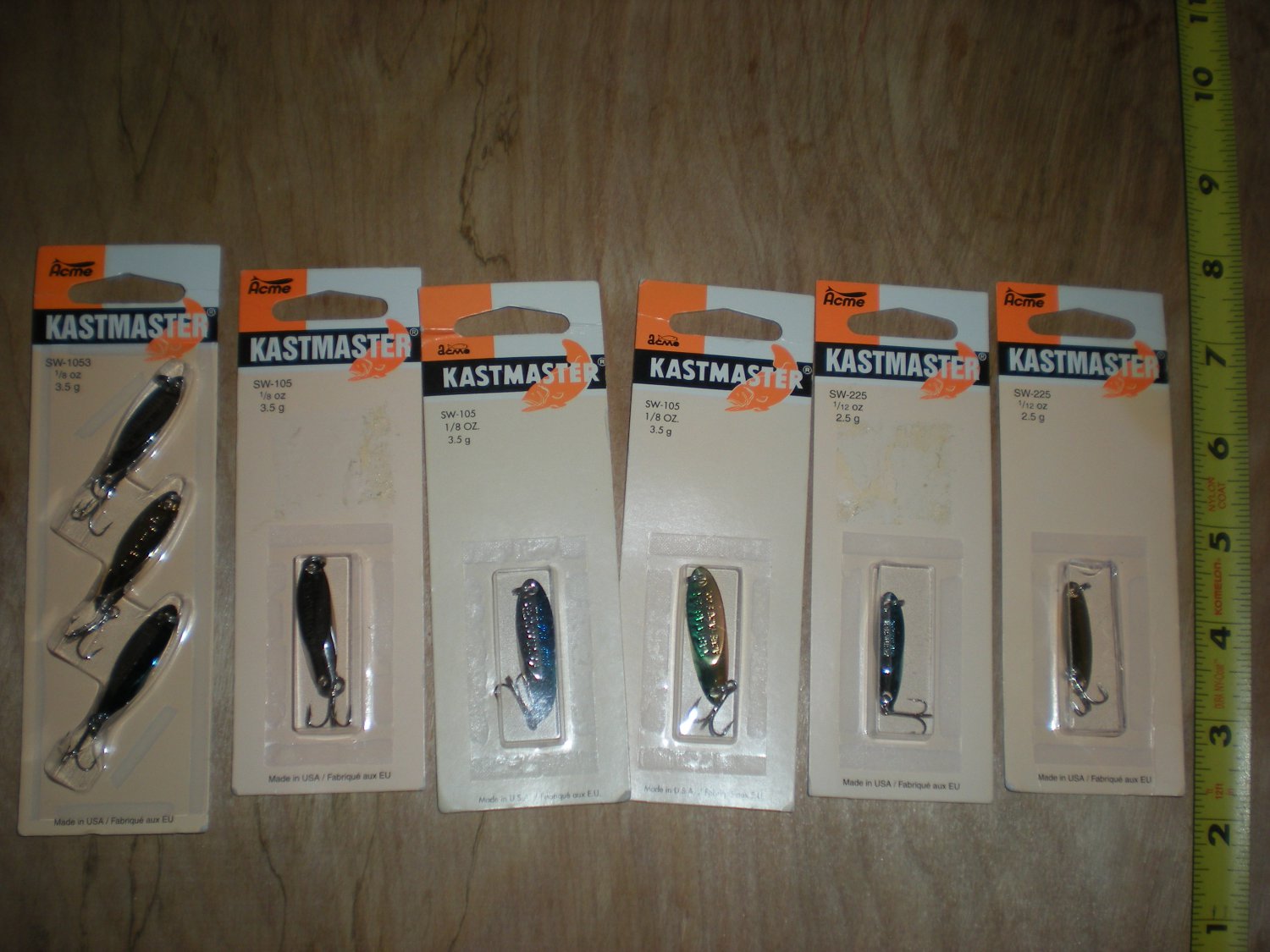 8 Acme Kastmaster Lures 1/8 & 1/12 oz. chrome, gold, chrome neon blue ...