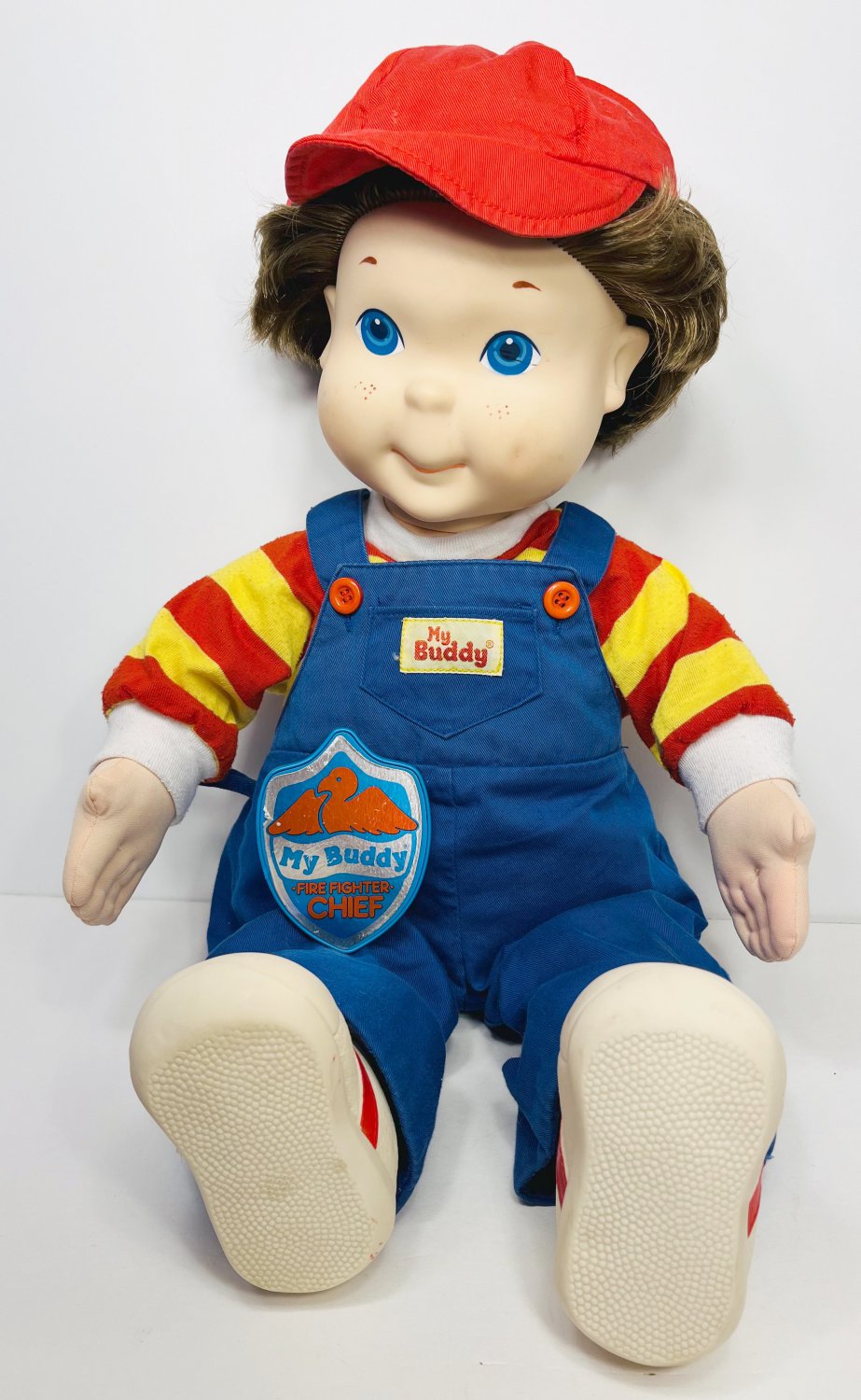 1986 Hasbro Playskool My Buddy Doll Brown Hair Original clothes badge ...