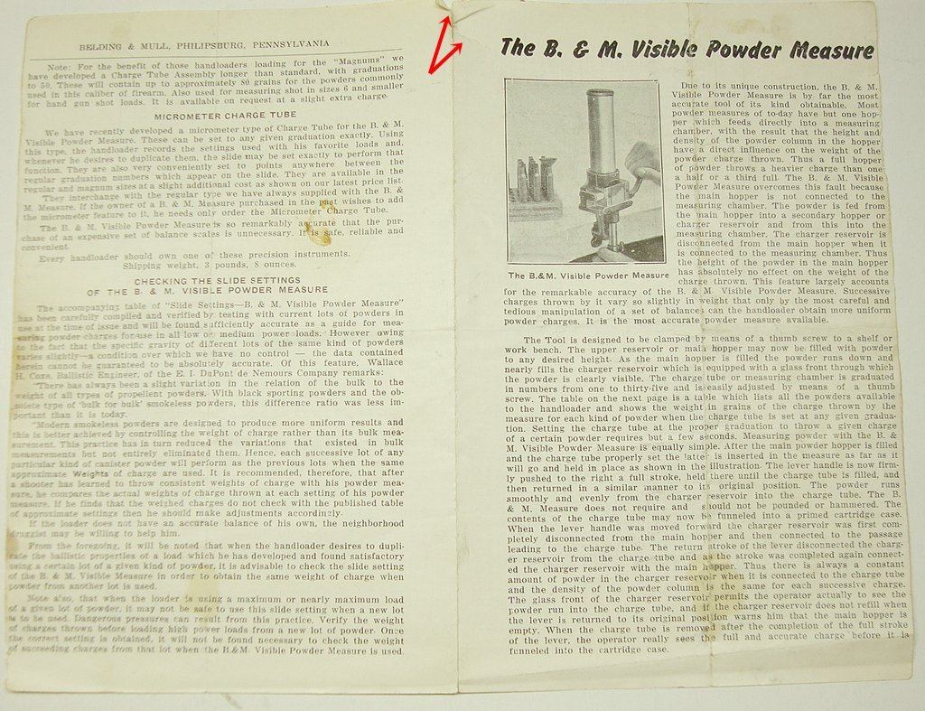 Belding & Mull Visible Powder Measure Instruction Sheet