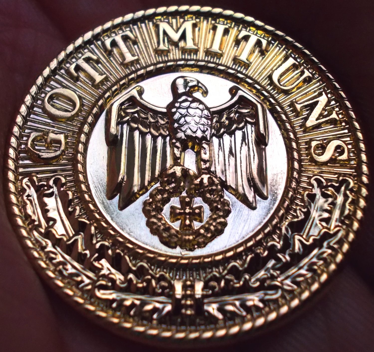 German NAZI Gold Plated 24K Coin (World War II, Got mit uns, Swastika )