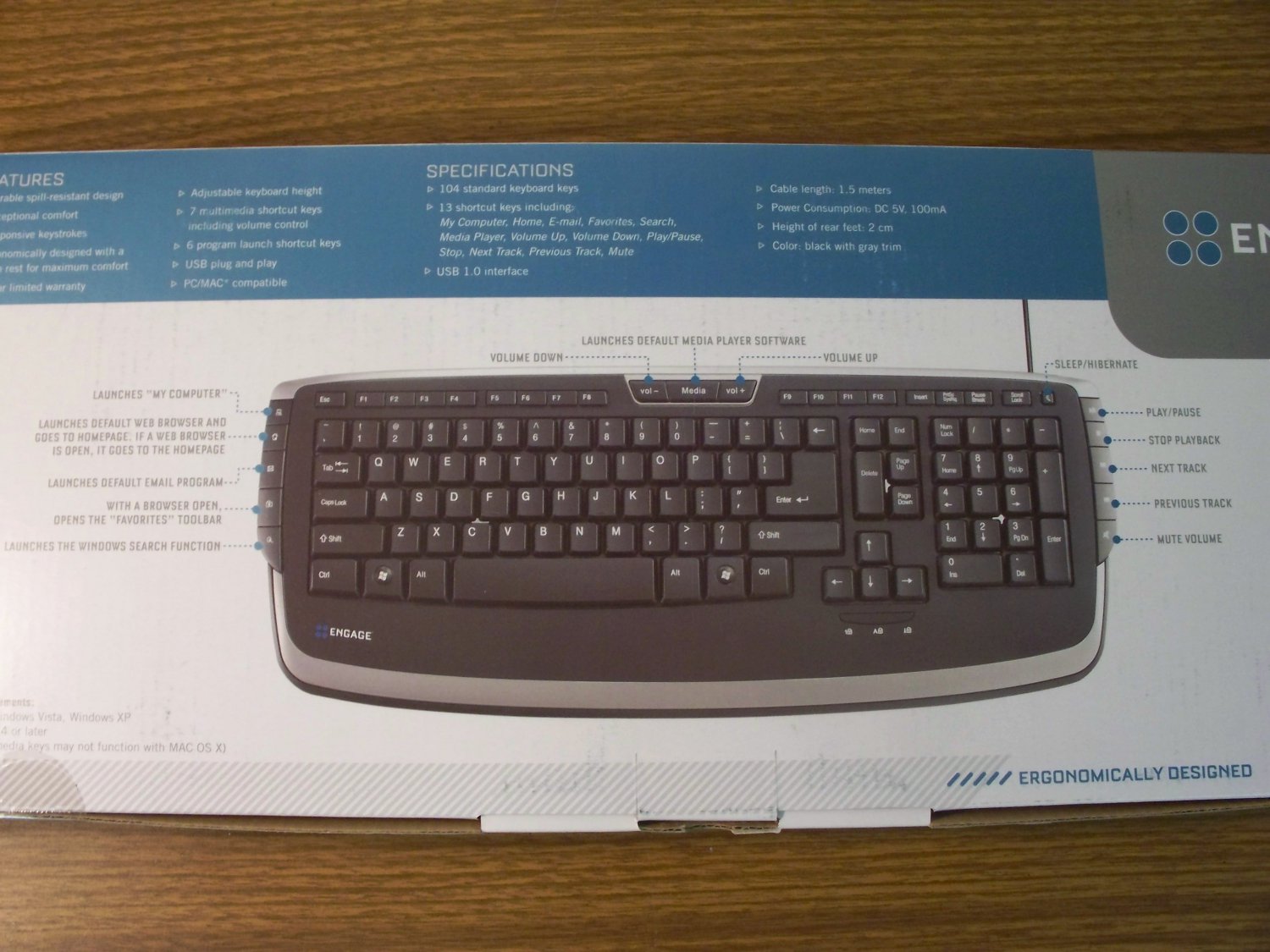 Engage USB Wired Multimedia Keyboard (OM04715) *NIB*