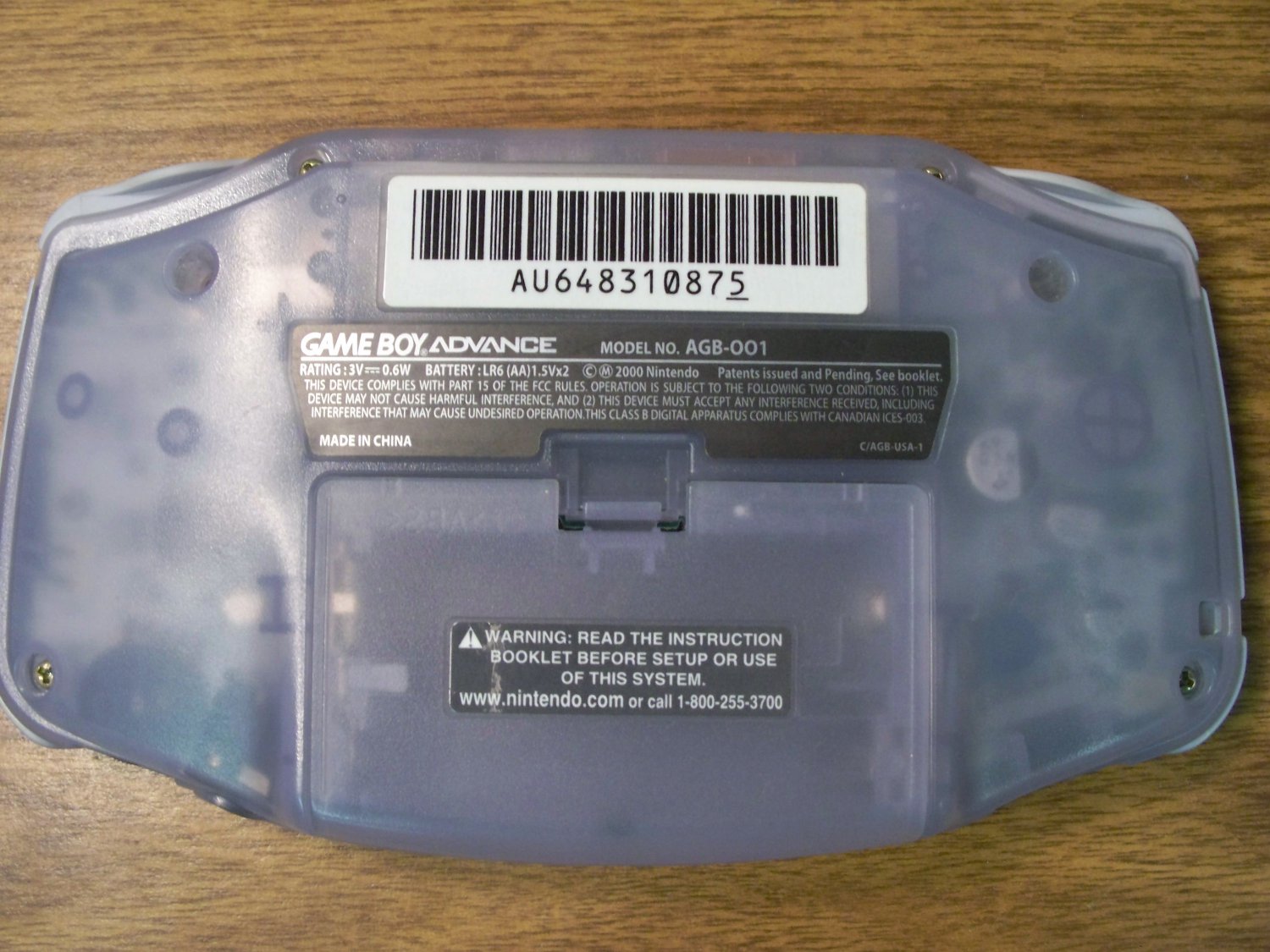 GBA Nintendo Gameboy Advance Handheld System 32-bit Glacier (AGB-001) *USED*