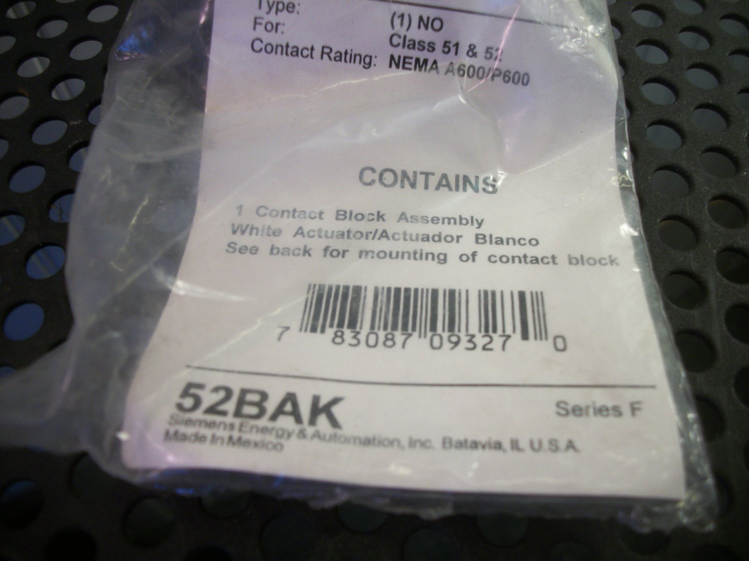 Siemens 1N.O. Accessory Contact Block Kit (52BAK) *NEW*