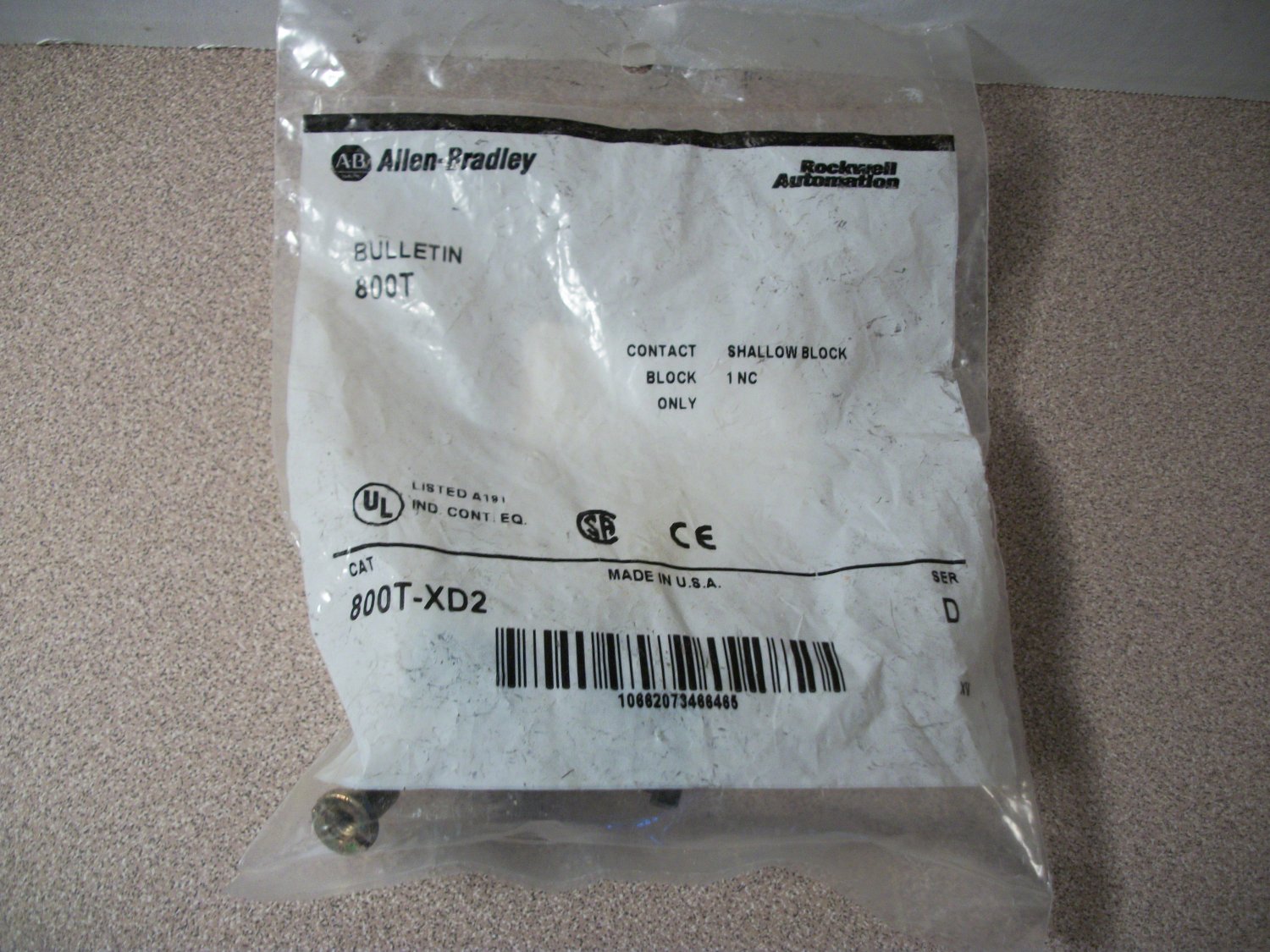 Allen-Bradley 1N.C. Shallow Contact Block (800T-XD2) *NEW*