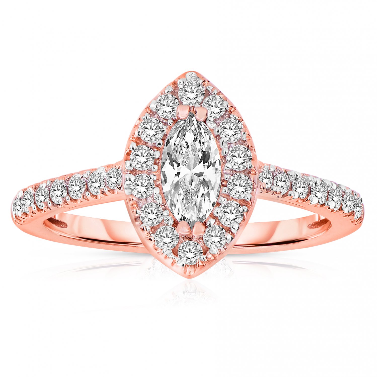1 ct Marquise Diamond Halo Cluster Bridal Engagement Ring 14k Rose Gold ...