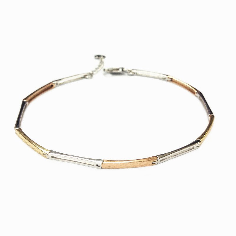 14K Yellow Rose White Gold Diamond-Cut Segment Bracelet 6.5" Gift B05020B