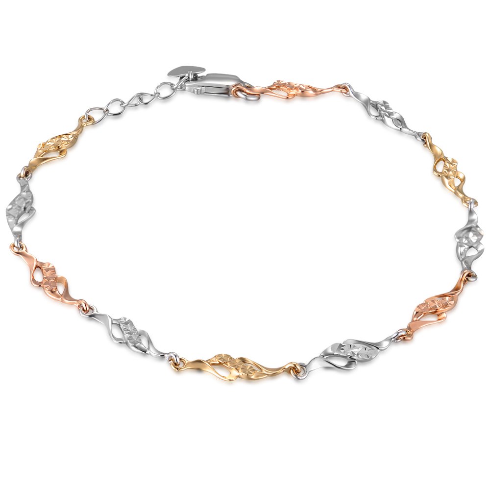 14K Tri-Color Gold Twist Segment Bracelet 6.5" Jewelry B05019B