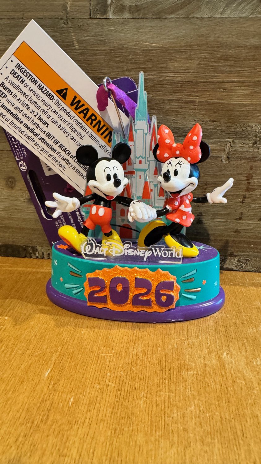 Walt Disney World 2026 Mickey Minnie Mouse Figurine Light Up Ornament NEW