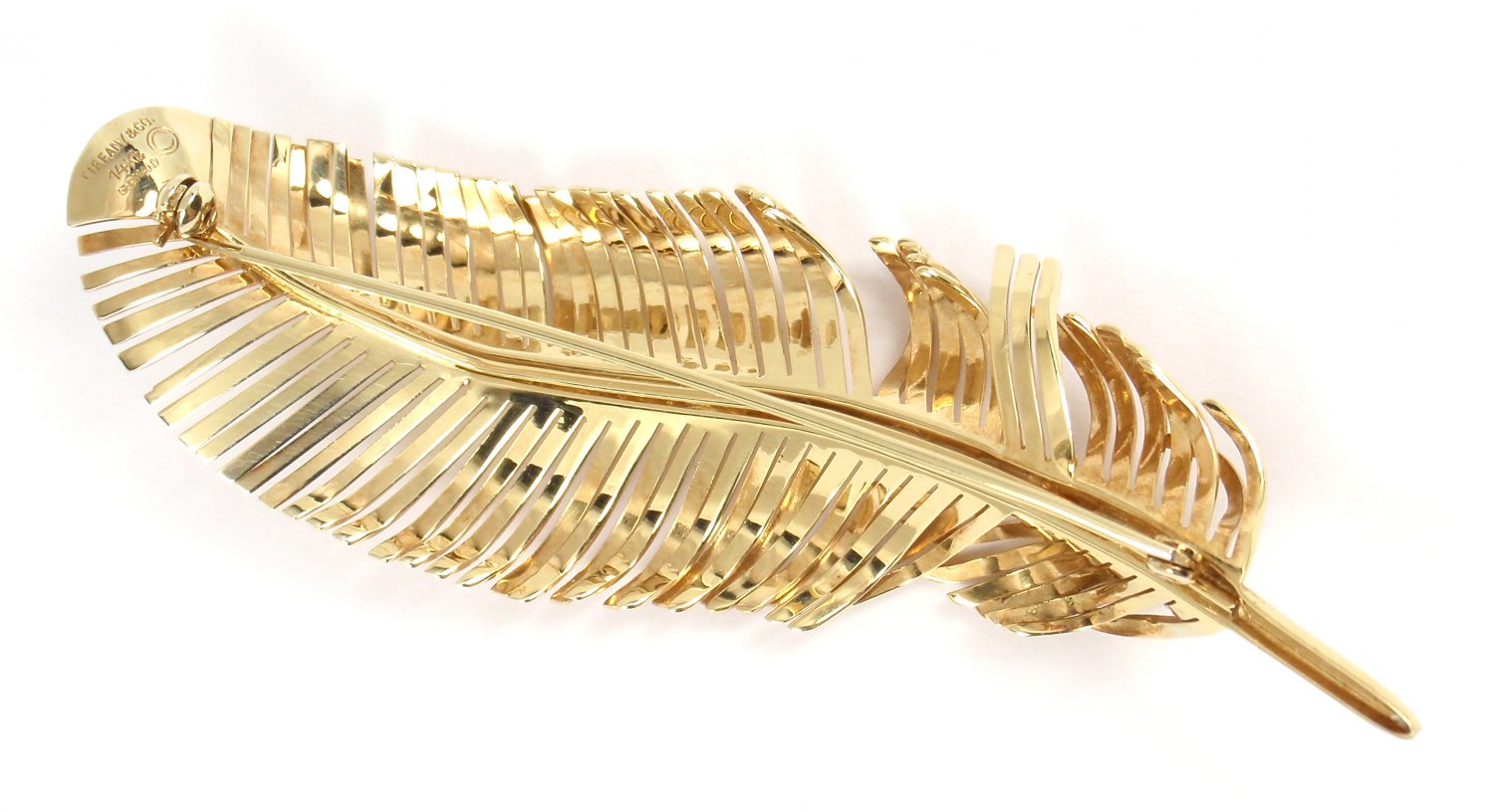 RARE Vintage Tiffany & Co 14K Yellow Gold X-LARGE Feather Pin Brooch ...