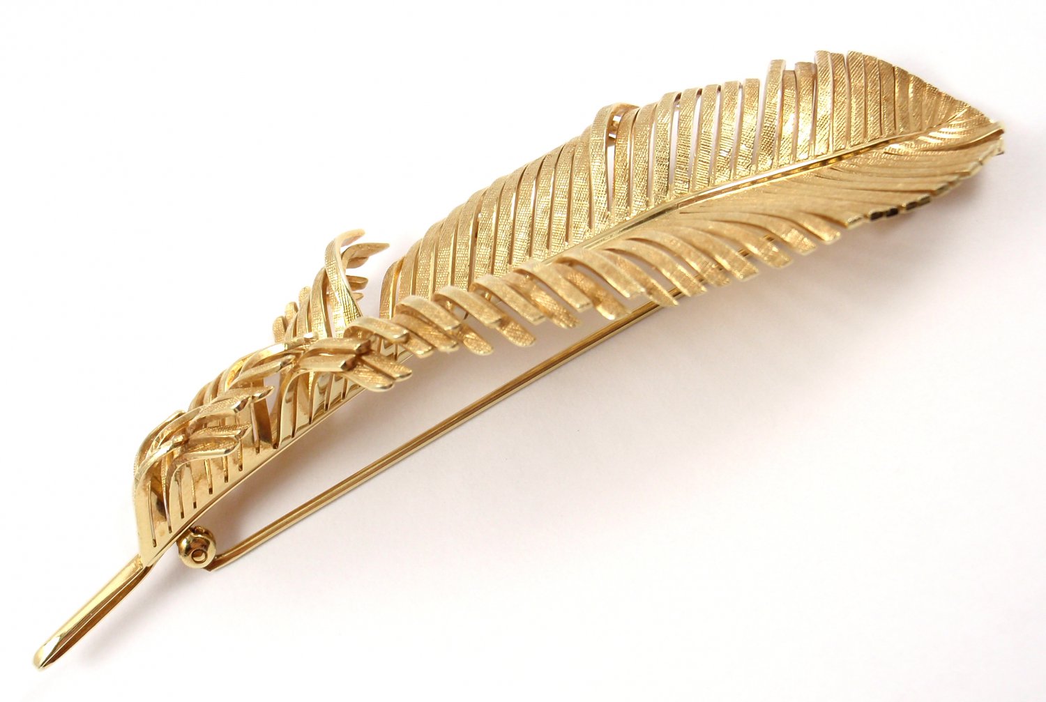 RARE Vintage Tiffany & Co 14K Yellow Gold X-LARGE Feather Pin Brooch ...
