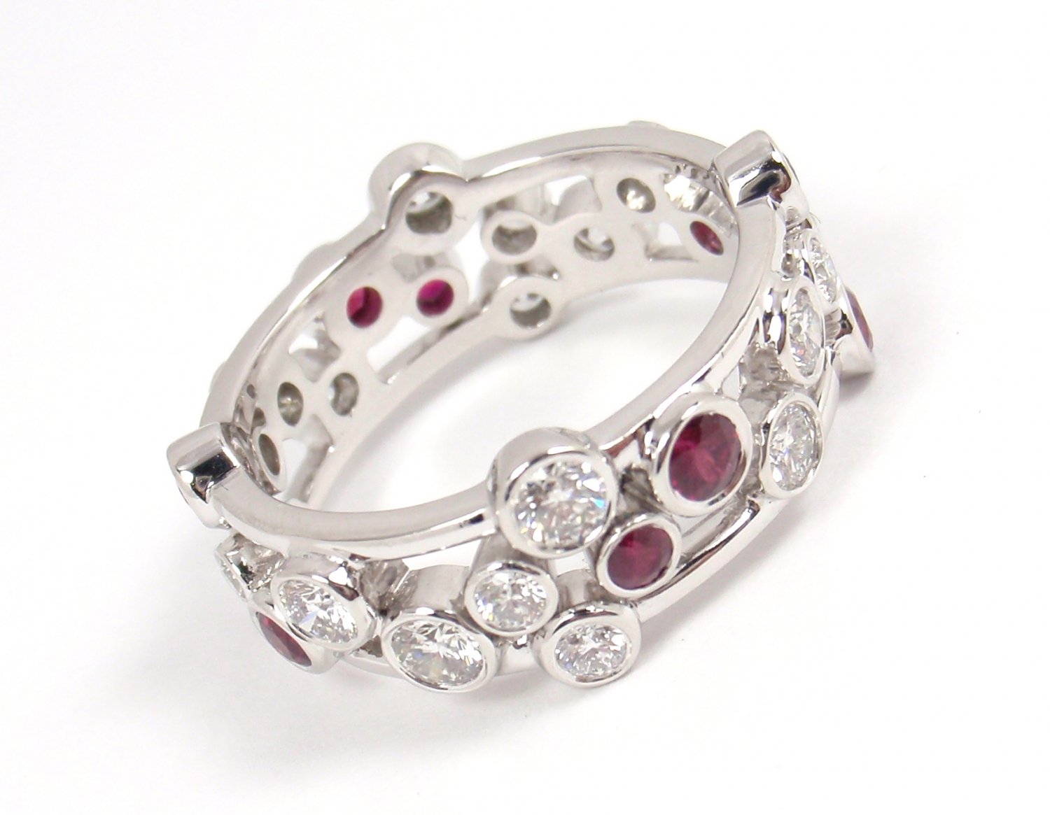 Tiffany & Co Bubbles Platinum Diamond Ruby Band Ring Size 7.5 with box