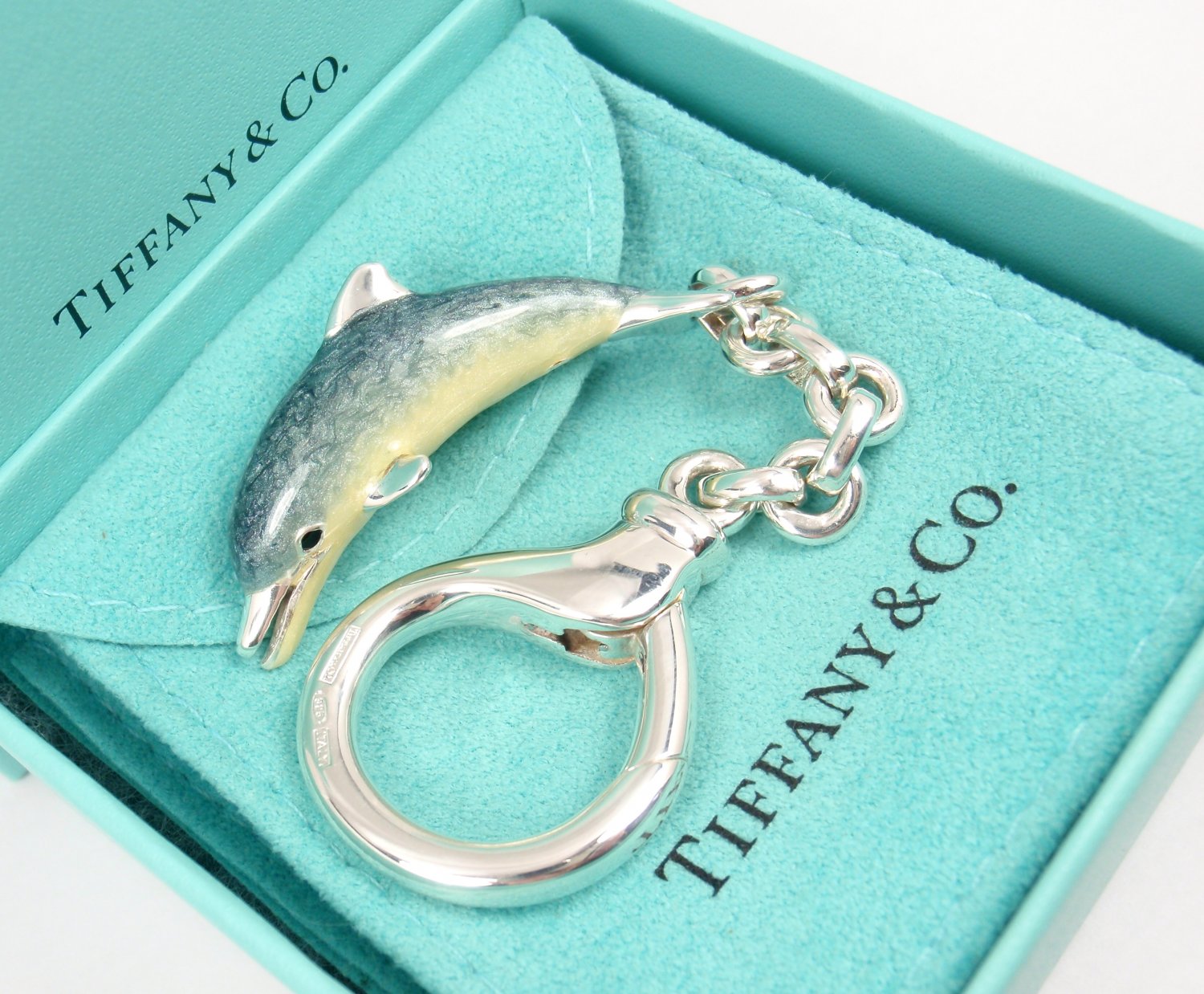 Rare Vintage Tiffany & Co Sterling Silver Enamel Dolphin Key Ring ...