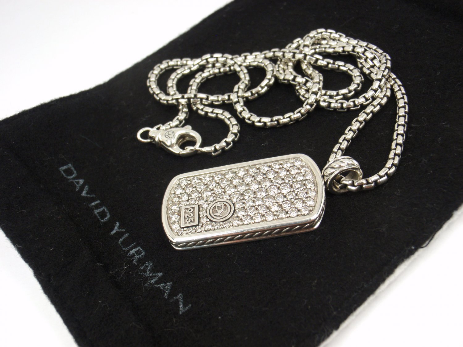 David Yurman Sterling Silver LARGE 2.50ct White Diamonds Pave Dog Tag ...