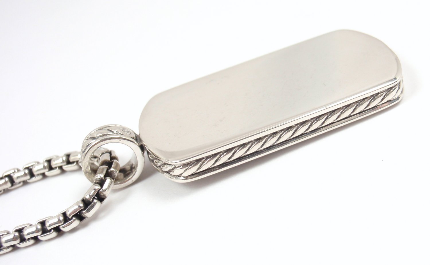 David Yurman Sterling Silver LARGE 2.50ct White Diamonds Pave Dog Tag ...