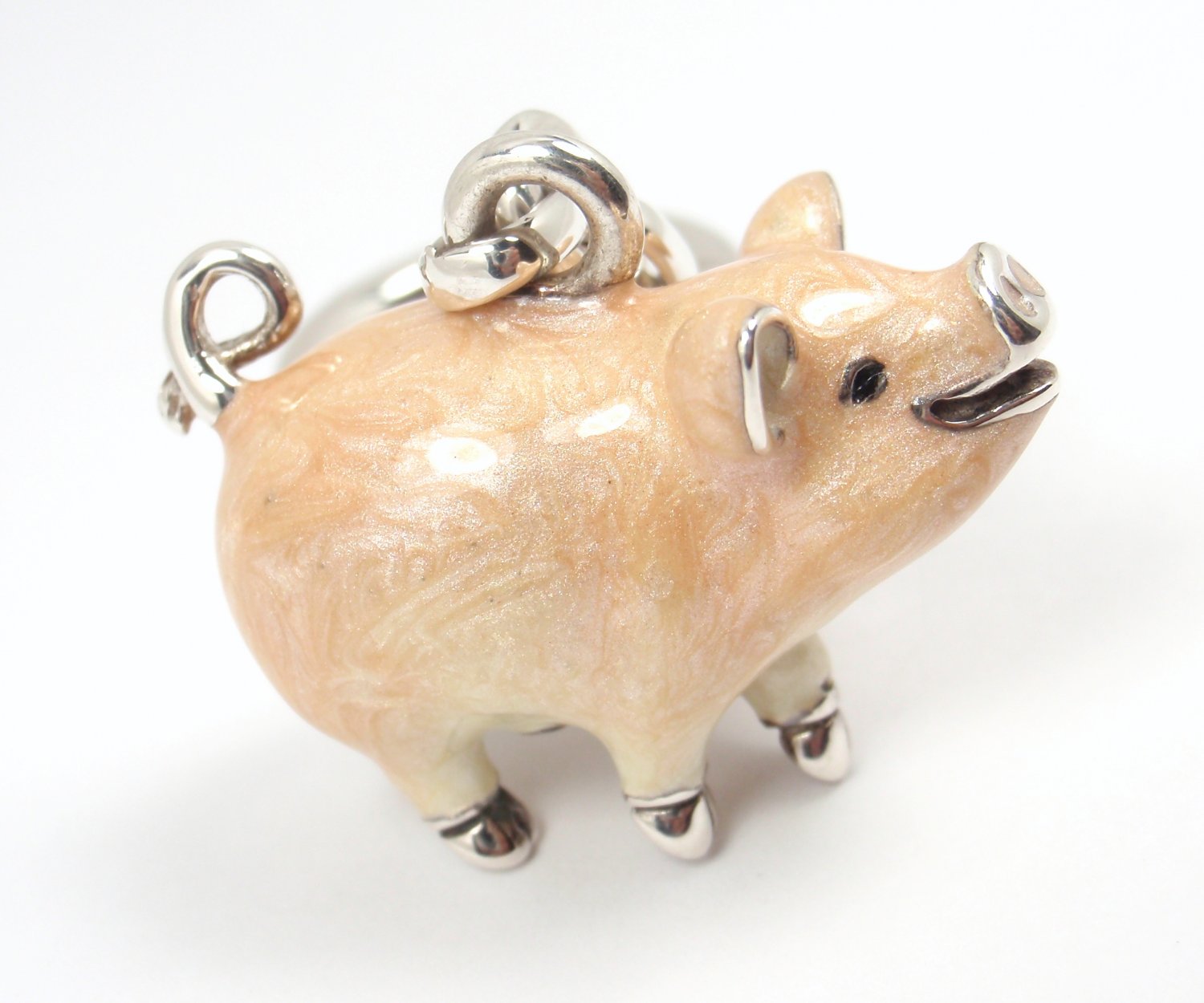 RARE Vintage Tiffany & Co Sterling Silver Enamel Pig Keyring Keychain ...
