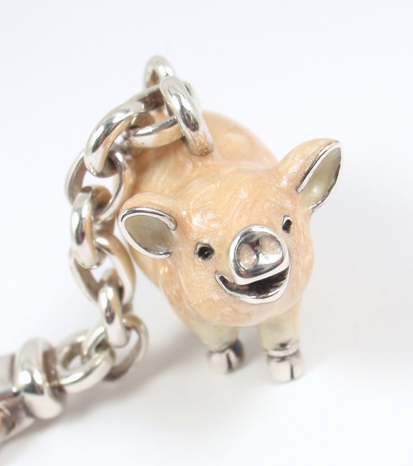 RARE Vintage Tiffany & Co Sterling Silver Enamel Pig Keyring Keychain ...