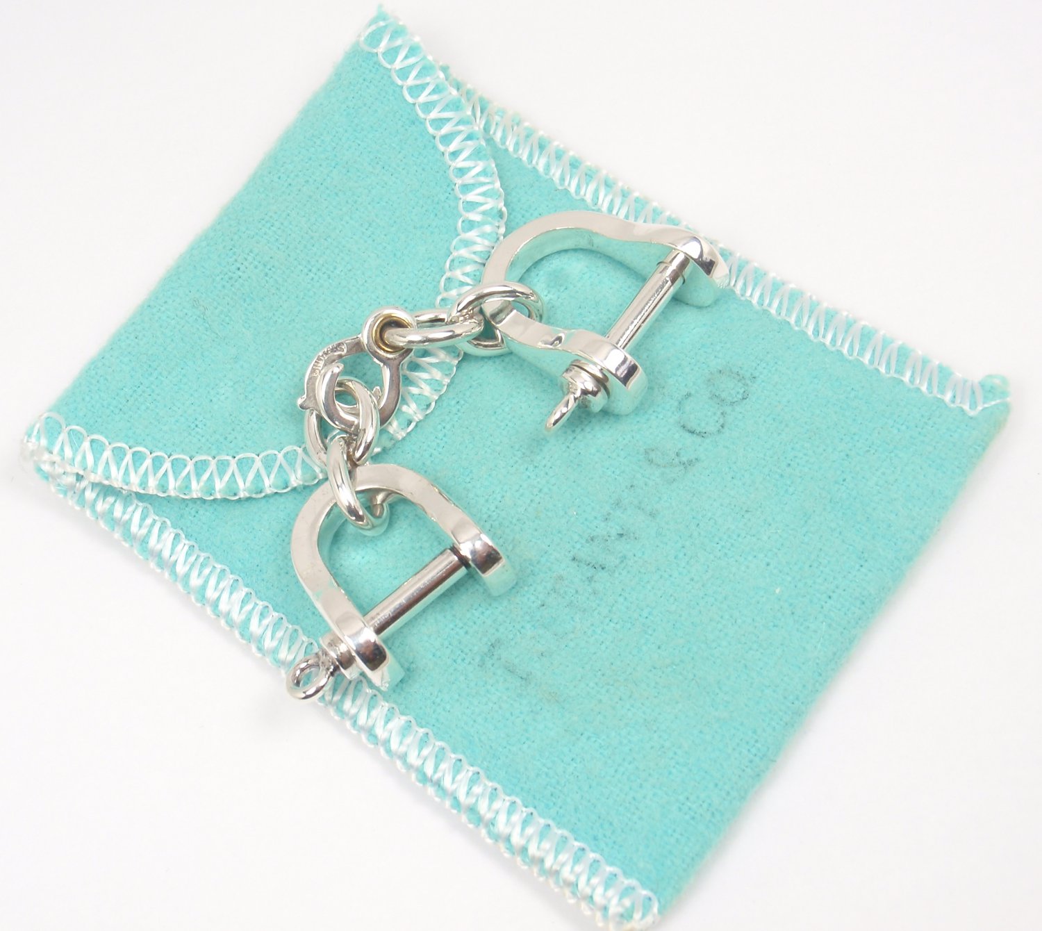 Rare Tiffany & Co Sterling Silver Double Shackle Valet Key Ring Keychain