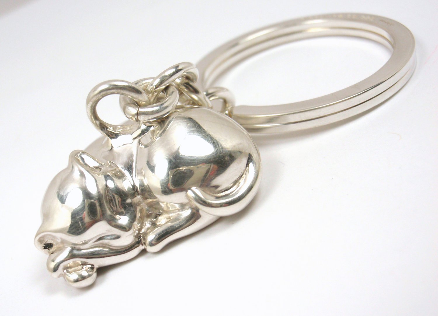 Rare Vintage Tiffany & Co Sterling Silver Sleeping Cat Key Ring Keychain