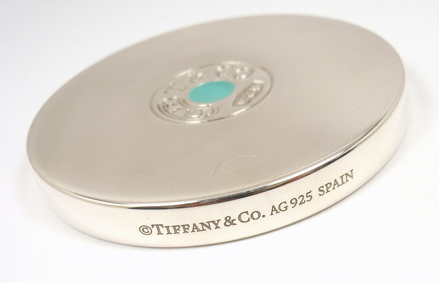 Rare Tiffany & Co Sterling Silver 1837 Blue Enamel Circle Purse Mirror ...