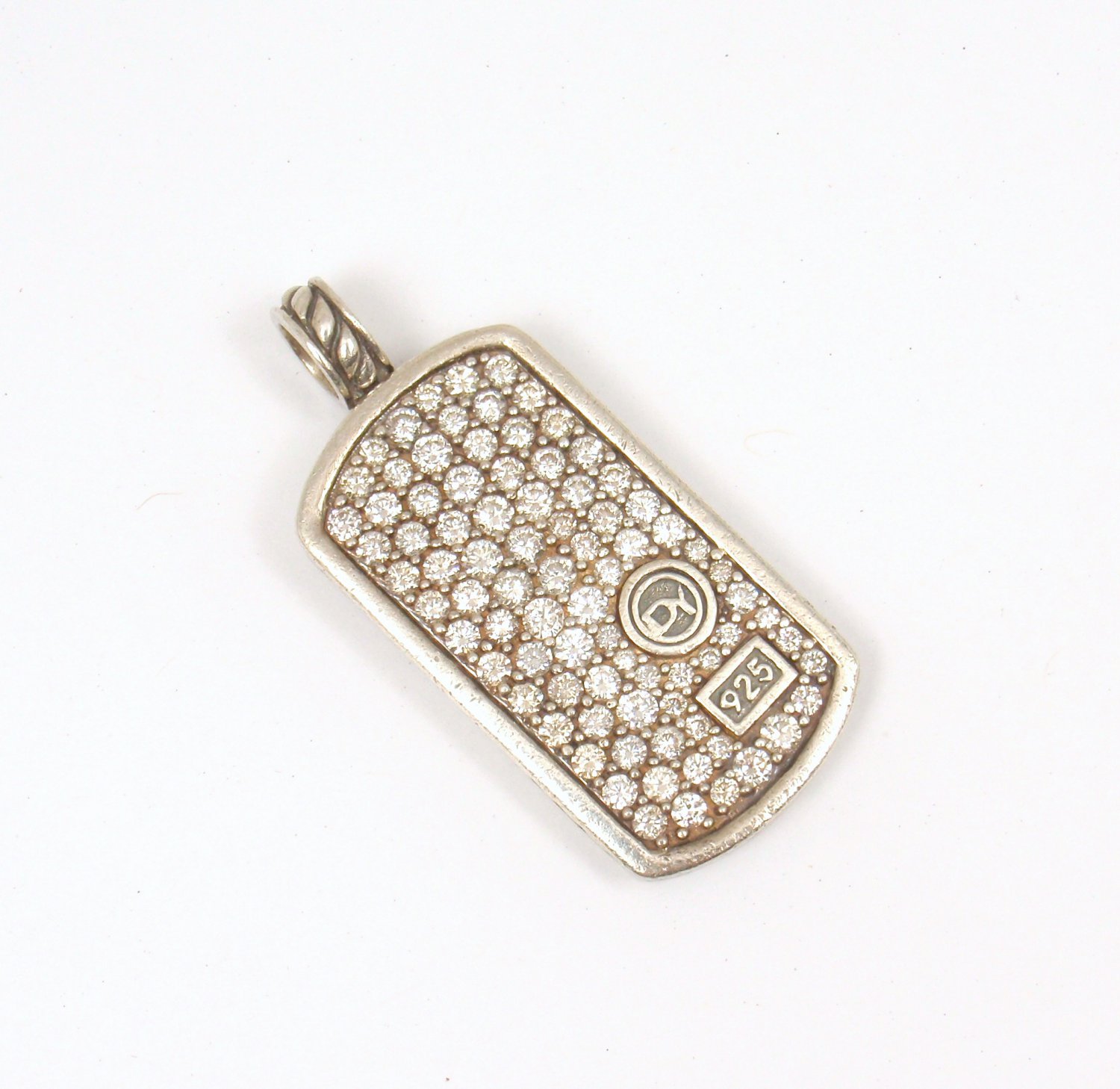 David Yurman Sterling Silver LARGE 2.70ct White Diamonds Pave Dog Tag