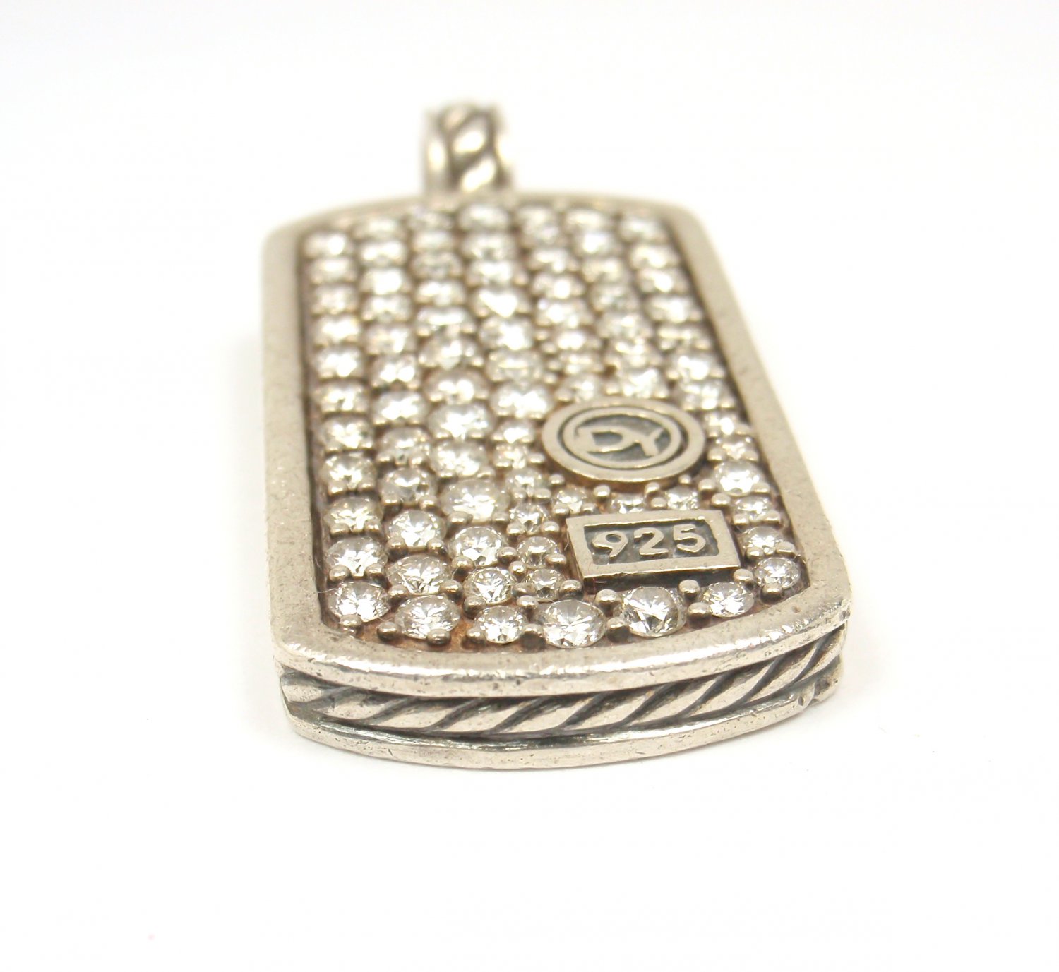 David Yurman Sterling Silver LARGE 2.70ct White Diamonds Pave Dog Tag