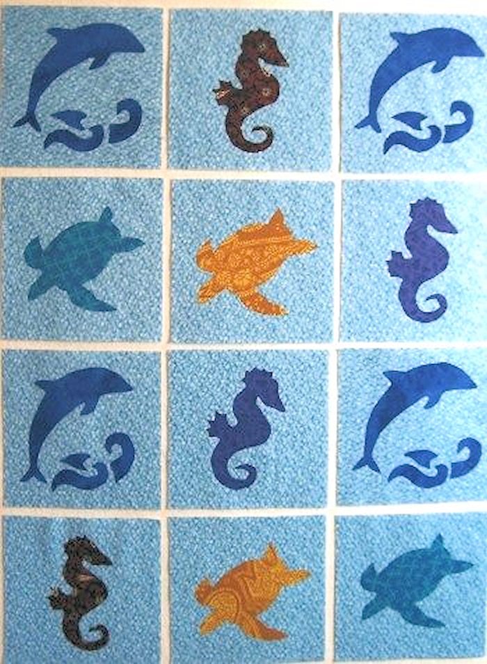 12 Applique Scrap Sea Creatures Quilt Kit Blocks 6.5 Inch Squares