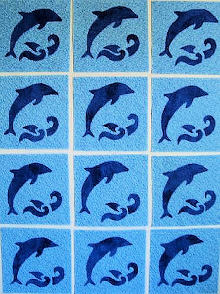 12 Applique Scrap Dolphins Quilt Kit Blocks 6.5 Inch Squares
