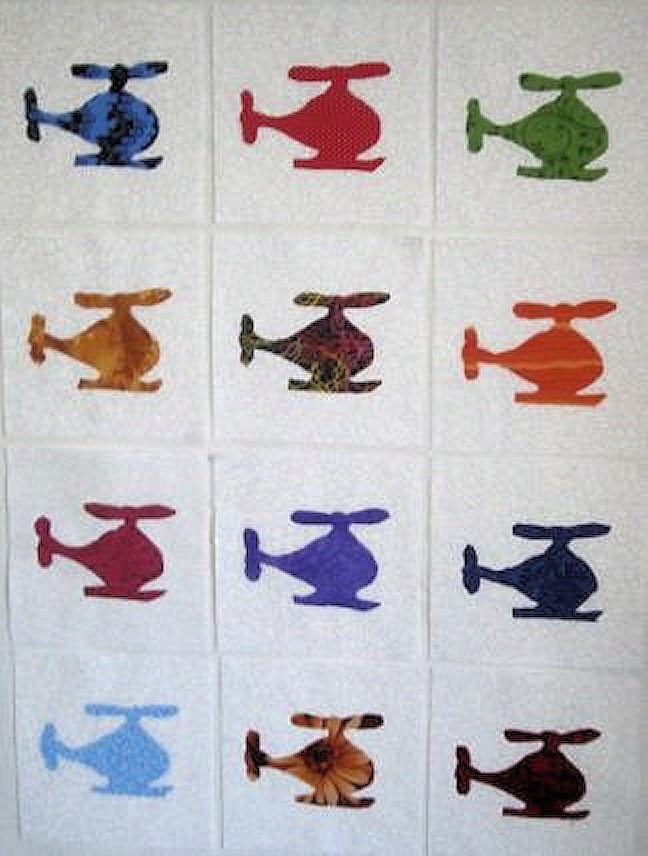 12 Applique Scrap Helicopters Quilt Kit Blocks 6.5 Inch Squares