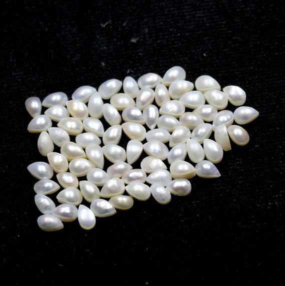 5x8mm Natural Fresh Water White Pearl 10 Pieces Half Cut Flat Back Cabochon Pear Loose Gemstone