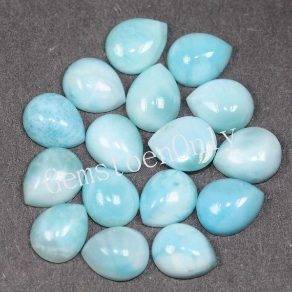 6x8mm Natural Larimar cabochon pear 5 Piece Sky Blue color Loose Gemstone wholesale Lot For sale