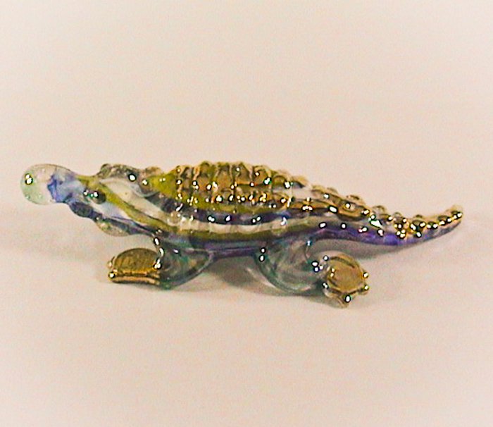 and Blown Glass Blue Crocodile (Alligator) Gilt Art Glass Figurines ...