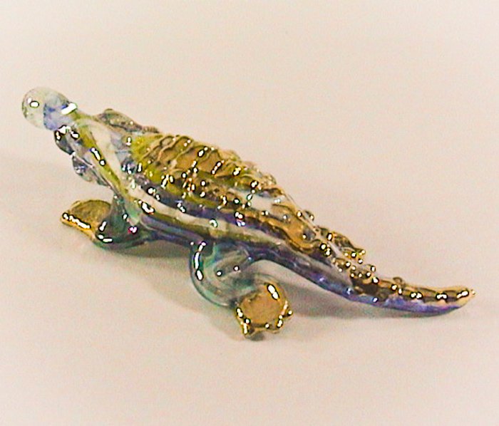 and Blown Glass Blue Crocodile (Alligator) Gilt Art Glass Figurines ...