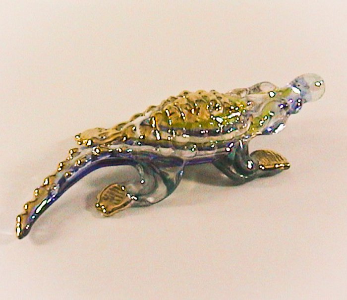 and Blown Glass Blue Crocodile (Alligator) Gilt Art Glass Figurines ...