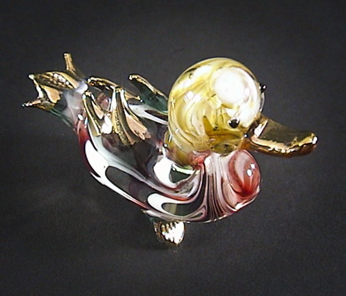 Hand Blown Glass Yellow-Green-Red Duck Gilt Art Glass Animal Figurines ...